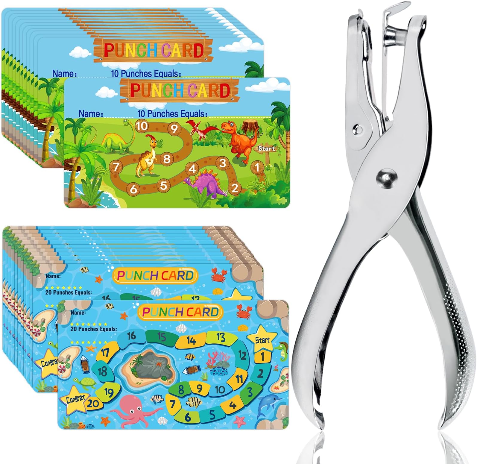 Amazon.com : 200Pcs Reward Punch Cards with Hole Puncher, Cute Cartoon ...