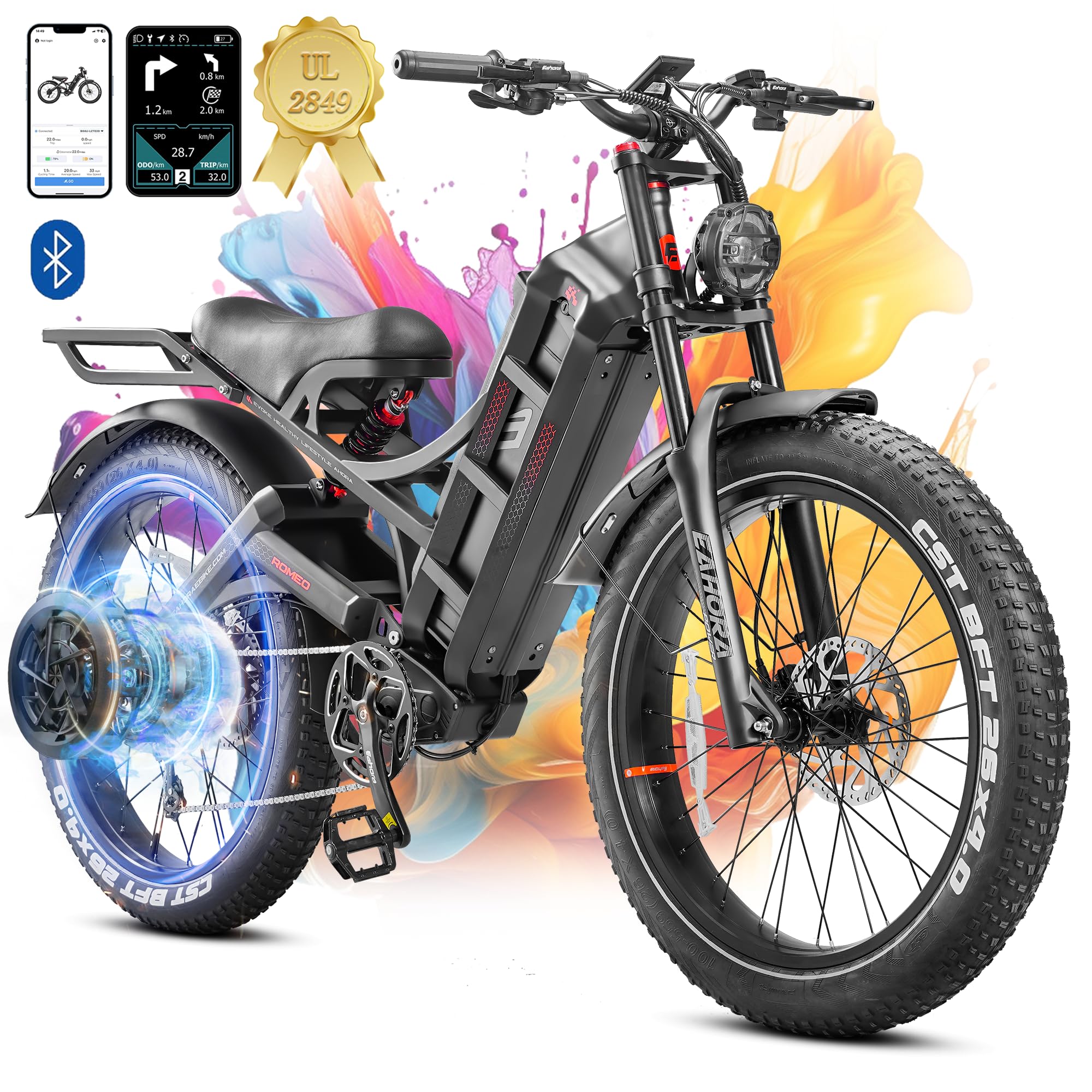 eAhora Romeo Pro 48V 60AH Electric Bike 300KM+ Long Range Ebike 1600W ...