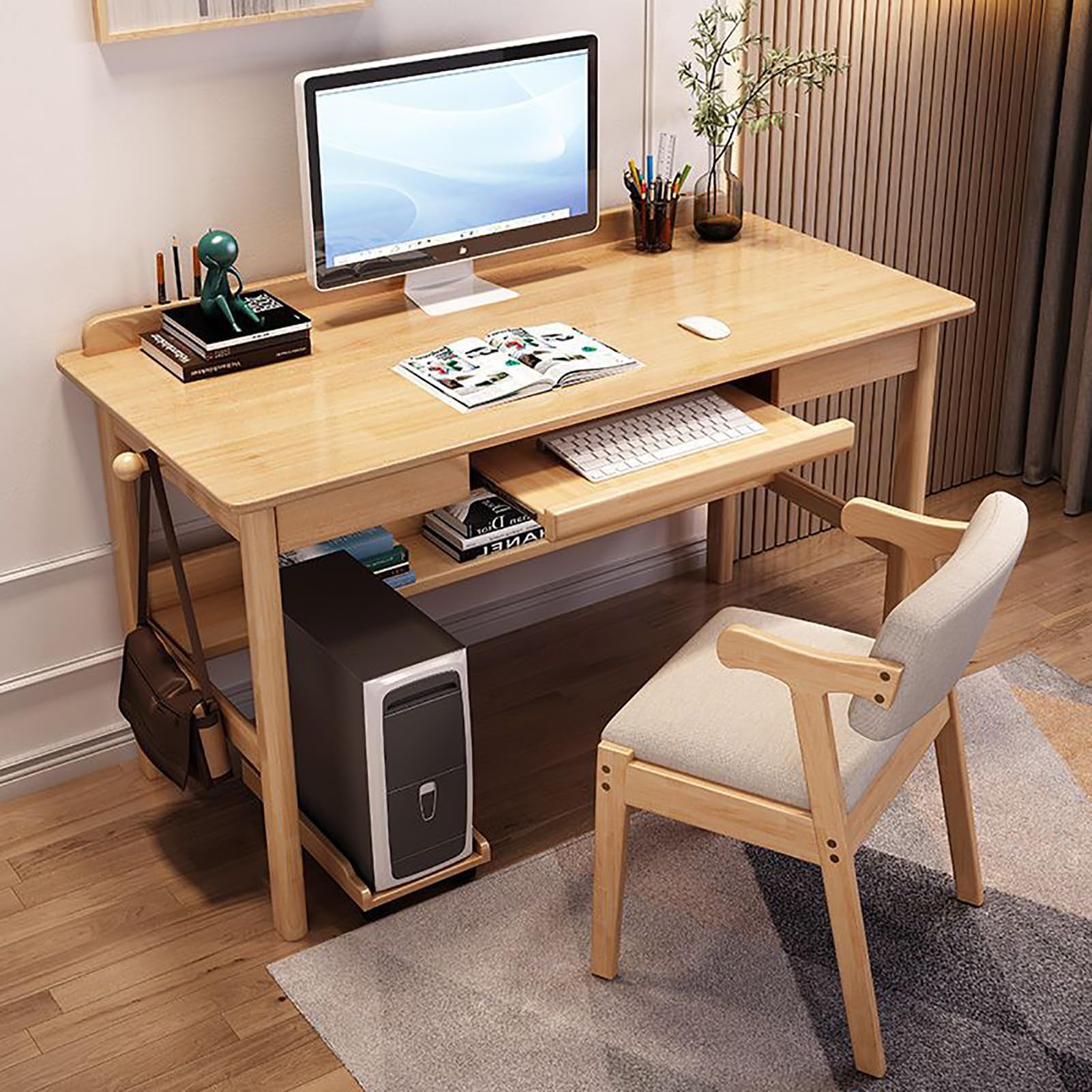 Amazon.com: Solitar Solid Wood Office Desk with Keyboard Tray, Writing ...