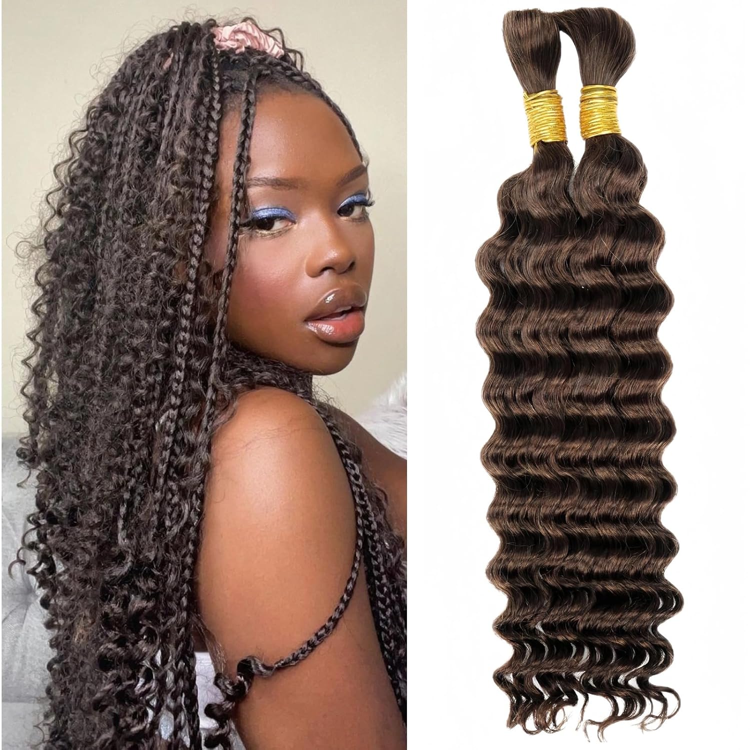 Amazon.com : Qmaple Human Braiding Hair for Boho Braids Deep Wave Bulk ...