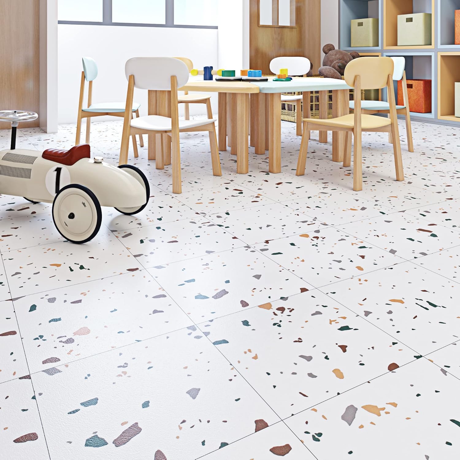 Livelynine Terrazzo Peel and Stick Floor Tile Waterproof Vinyl Flooring ...