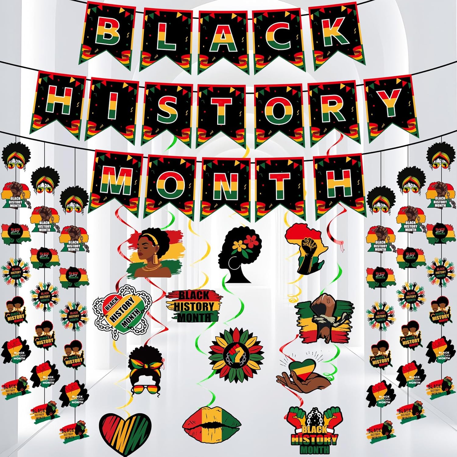 Amazon.com: Wiooffen 33 Pcs Black History Month Hanging Swirls and ...