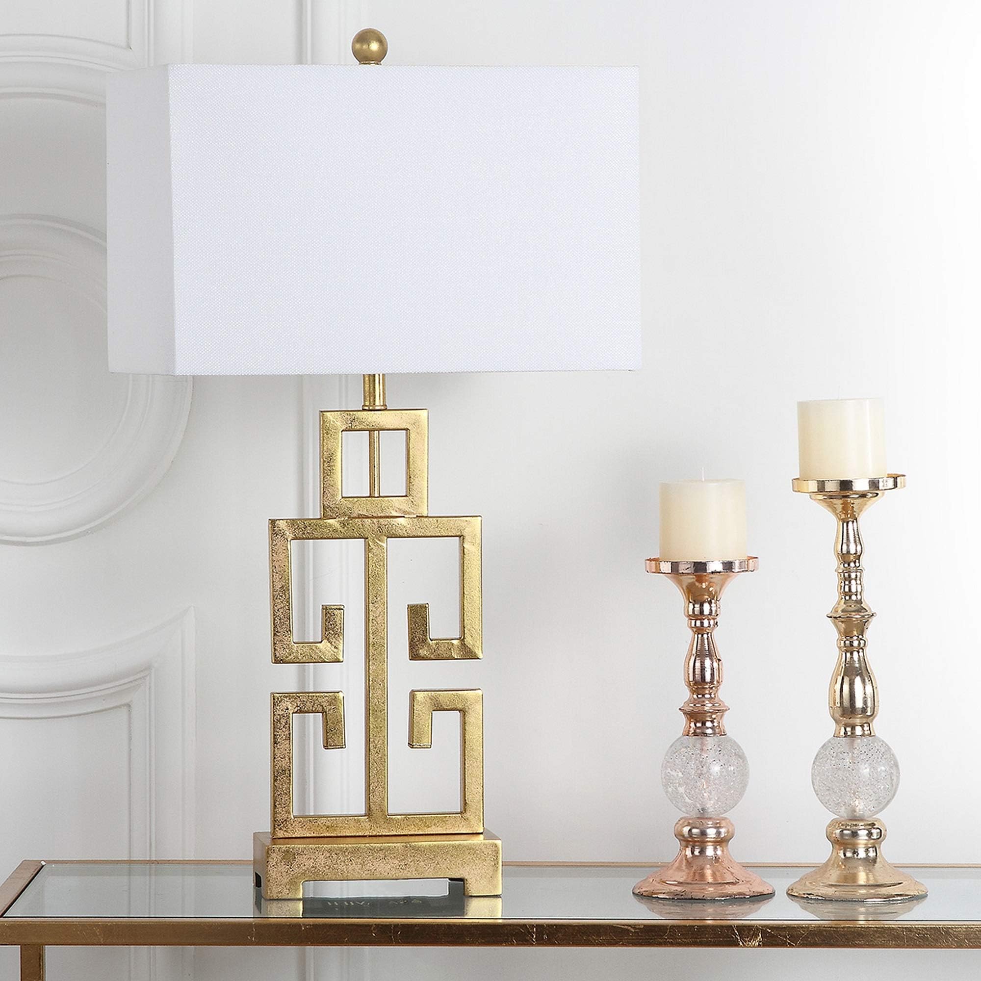 Amazon.com: Safavieh Lighting Collection Greek Key Gold and White Table ...