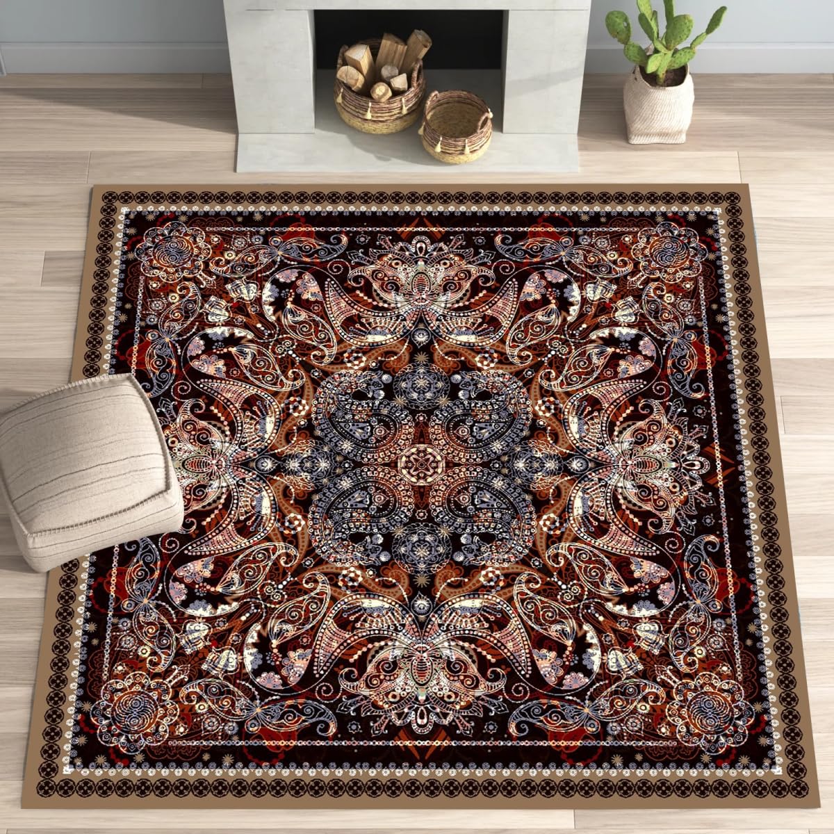 Amazon.com: Traditional Vintage Floral Area Rug 3x3 Black Red Paisley ...