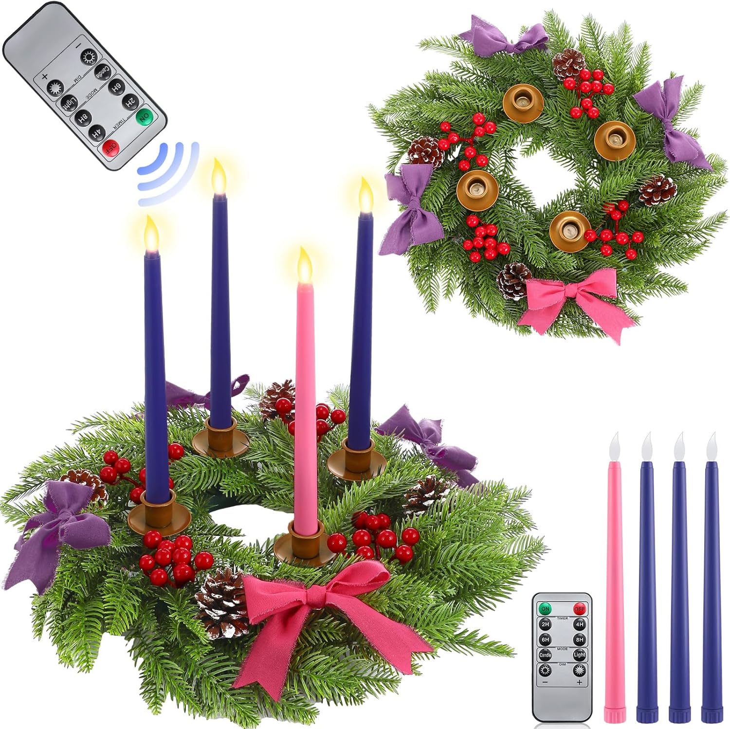Amazon.com: Zeyune 12 Inch Christmas Advent Wreath Ring Candle Holder ...