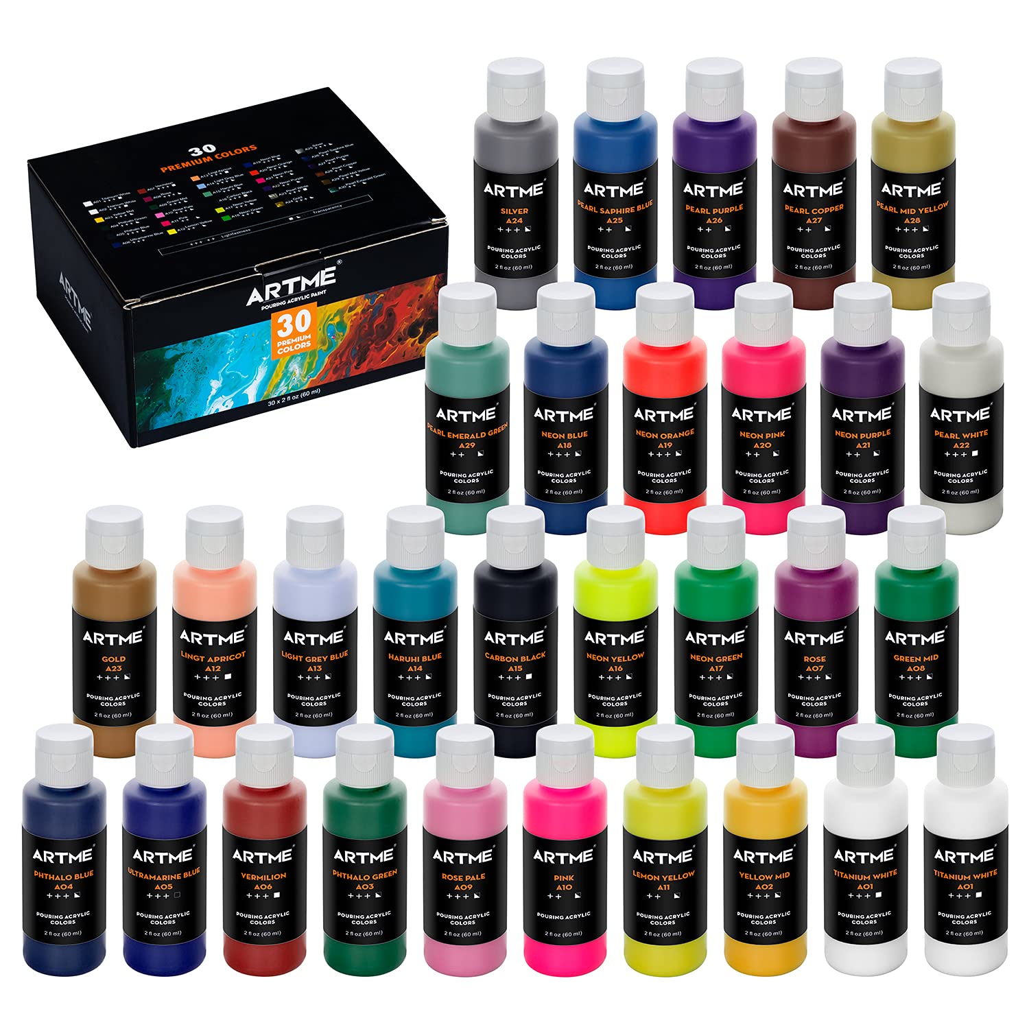 Buy Artme Acrylic Pouring Paint Set, 30 vivid colors(60ml/2 oz battles ...