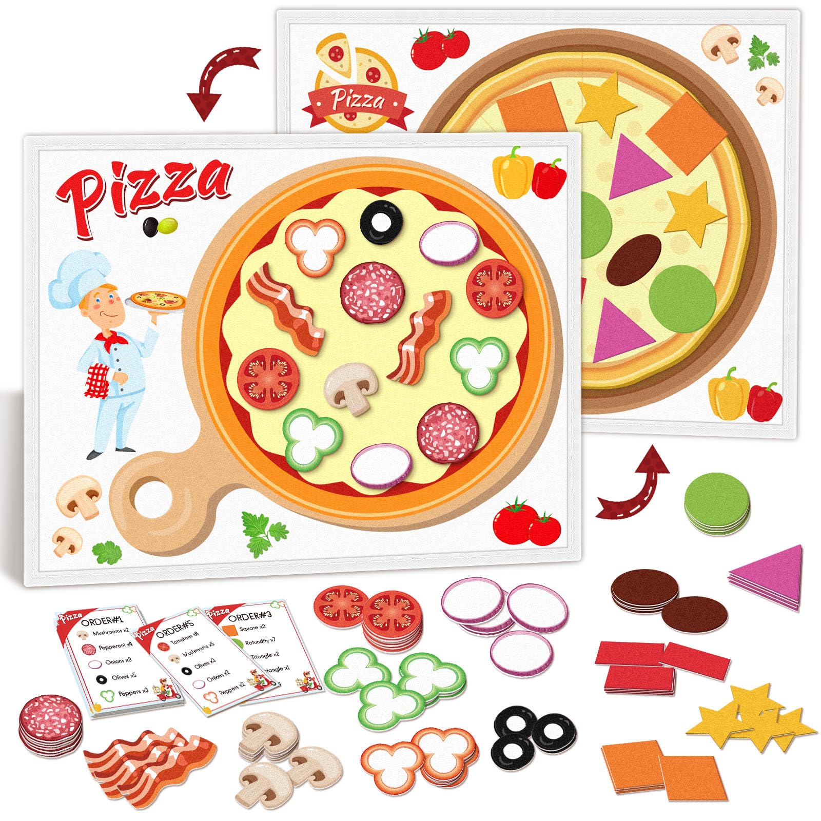 Amazon.com: AKAYOK Pizza Felt Board Counting Game Double Sided Felt ...