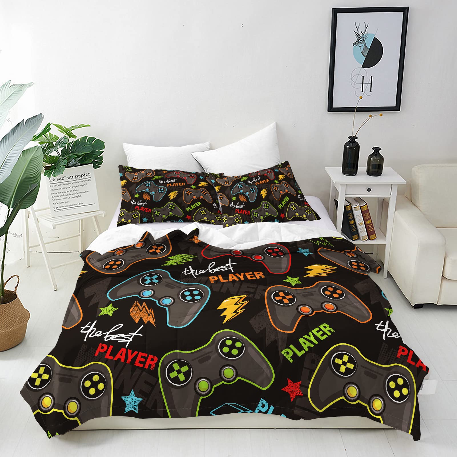ANHOPE Gamer Duvet Cover Set Soft Lightweight 3 Piece Bedding Set with ...