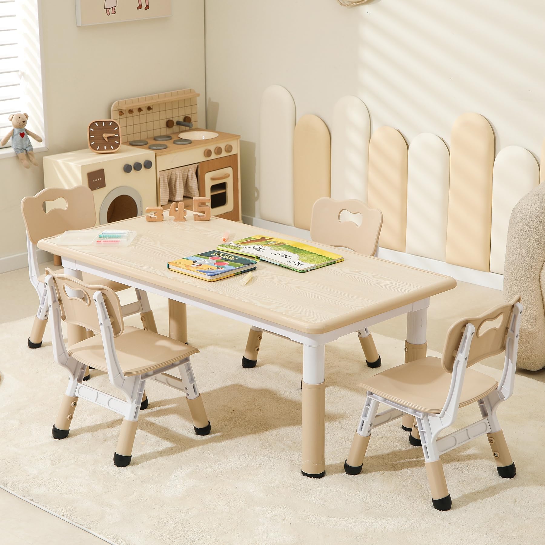 Amazon.com: OIUT Kids Wood Table and 4 Chair Set, Children Activity ...