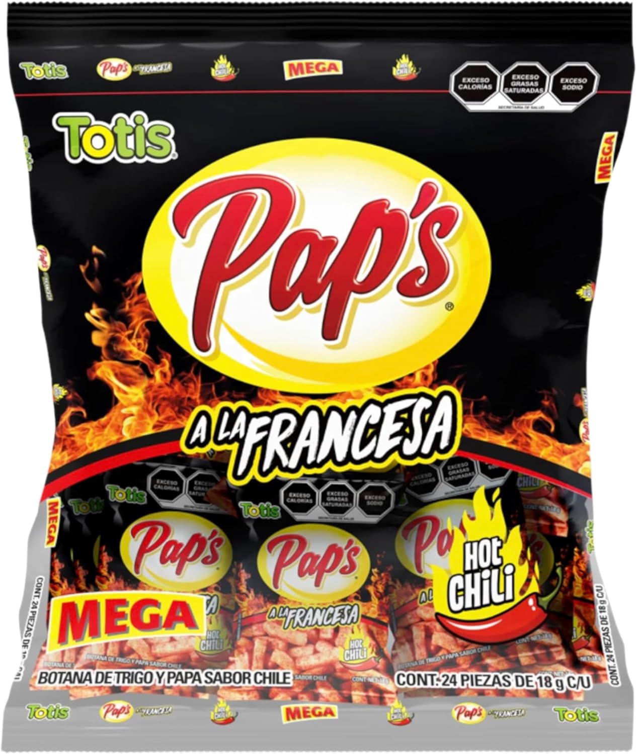 Totis Paps MEGA Papa Francesa Fritura Botana HOT CHILI 24 pz de 18 ...