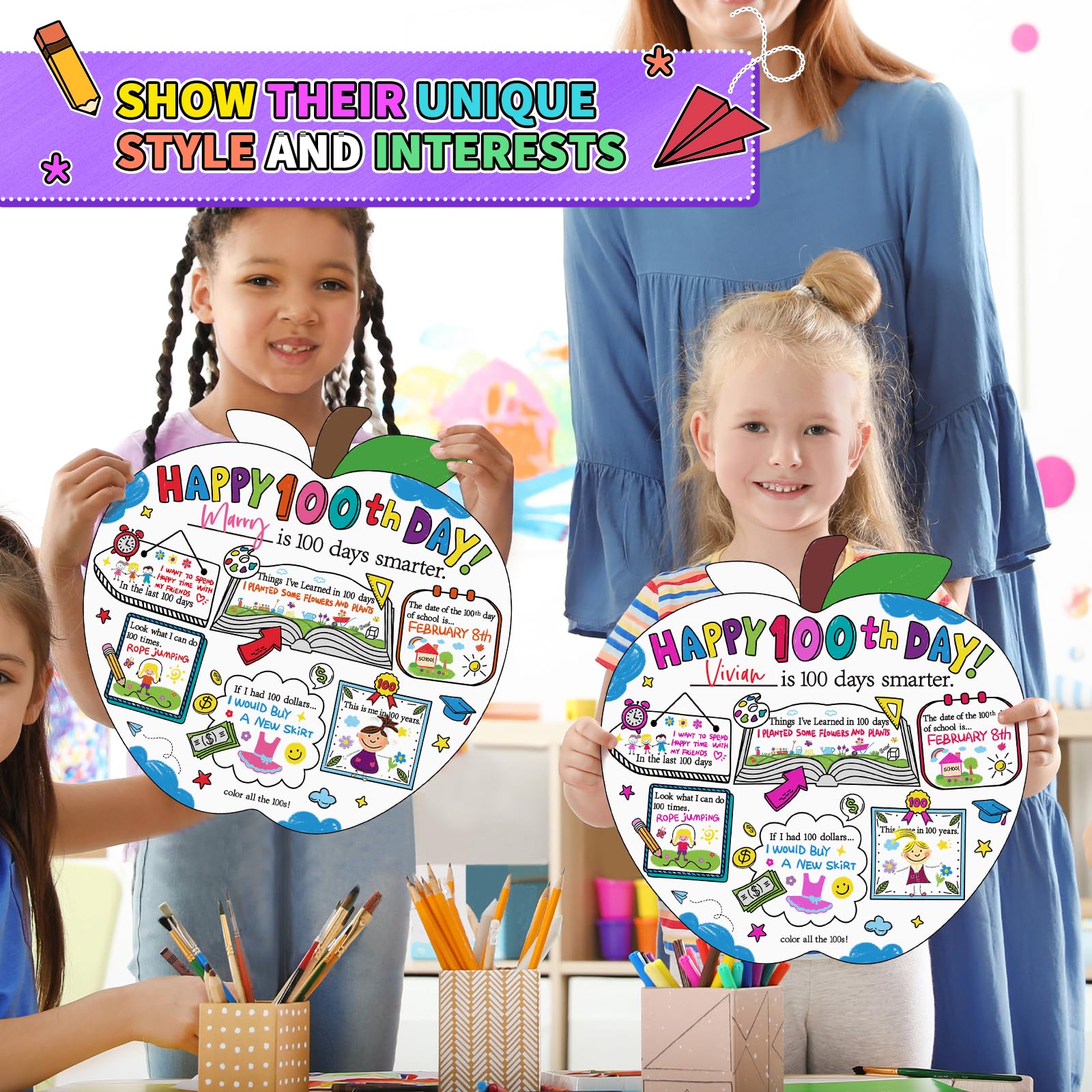 100th Day Of School Decor 48Pcs Happy 100th Day Of School Posters - For ...