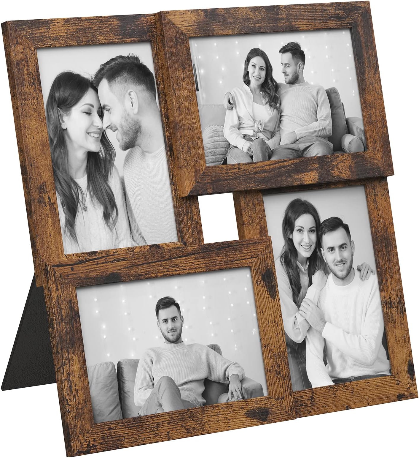 Standing & Wall Mounted 4 Picture Photo Frame 4" x 6" Wooden Effect ...