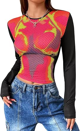 EVELUST Y2k Tops for Women - Sexy 3D Body Heat Map Tees Shirt Graphic ...