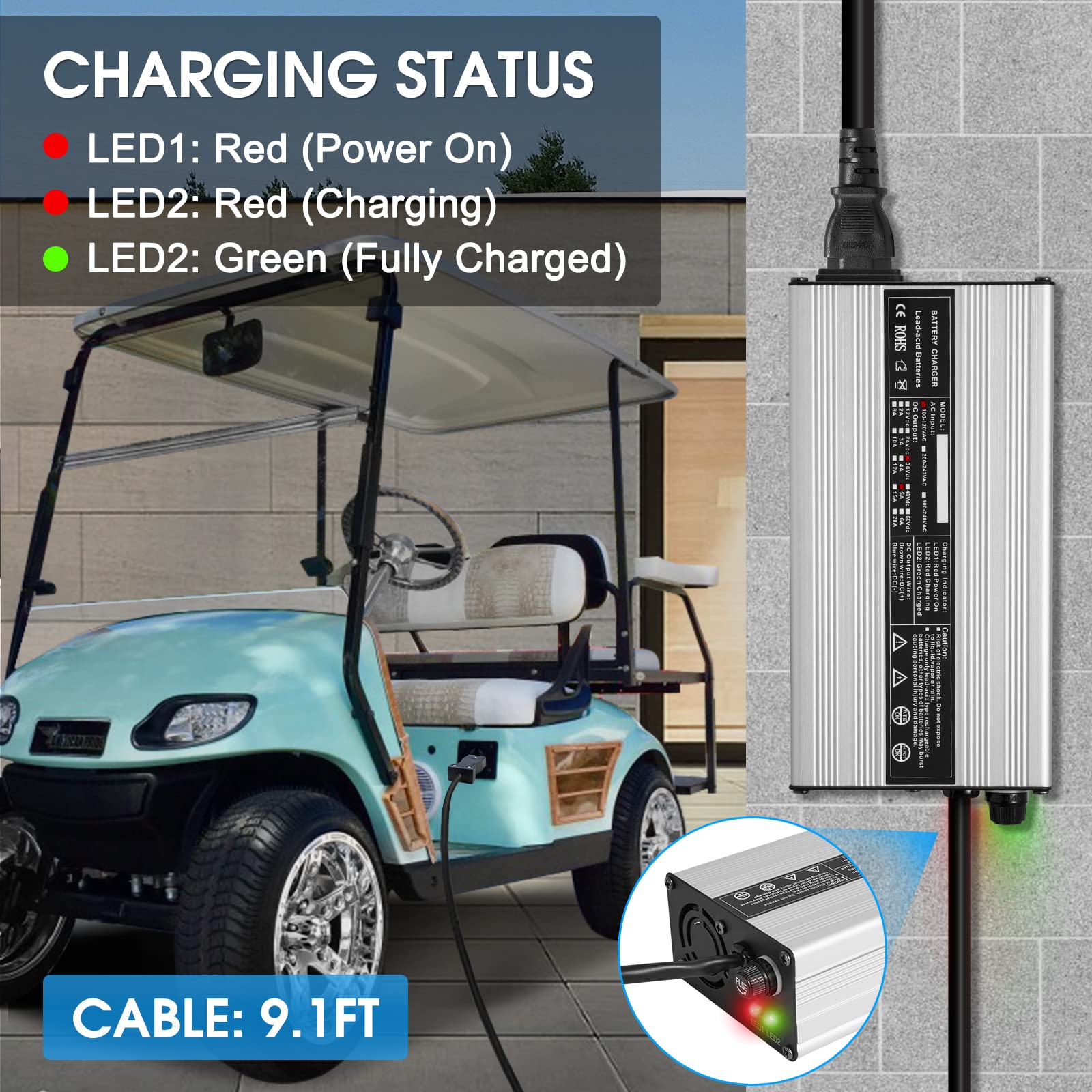 Golf Cart Club Car 36 Volts 5 AMP Portable & Lightweight Battery ...