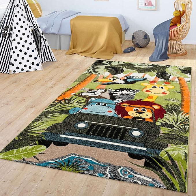 Amazon.com: Paco Home Kids Rug for Nursery with Jungle Animals on ...