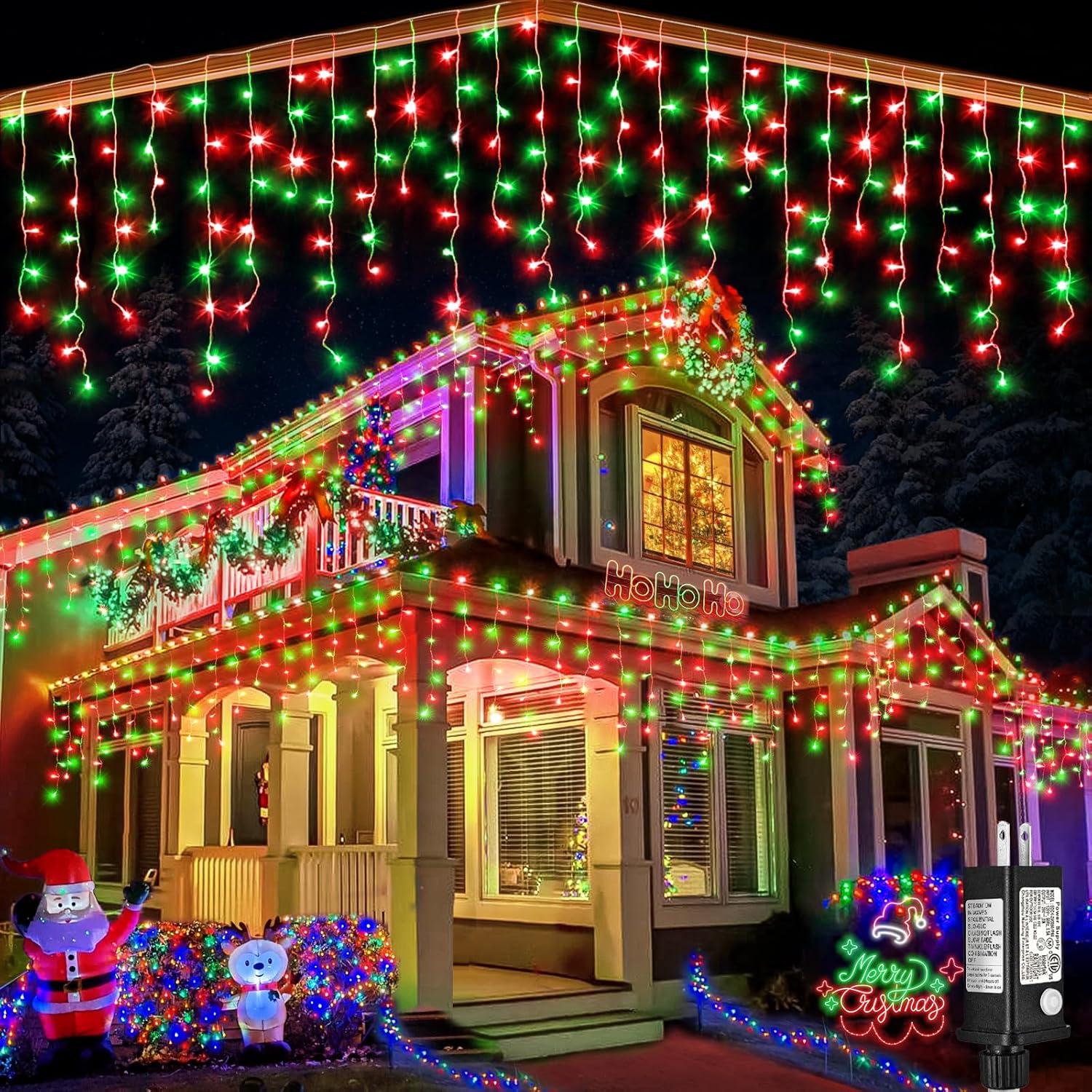 33ft Icicle Lights for Outside, Red and Green Christmas Lights Outdoor ...