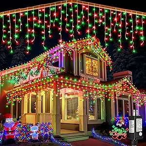 66ft Icicle Lights for Outside, Red and Green Christmas Lights Outdoor ...