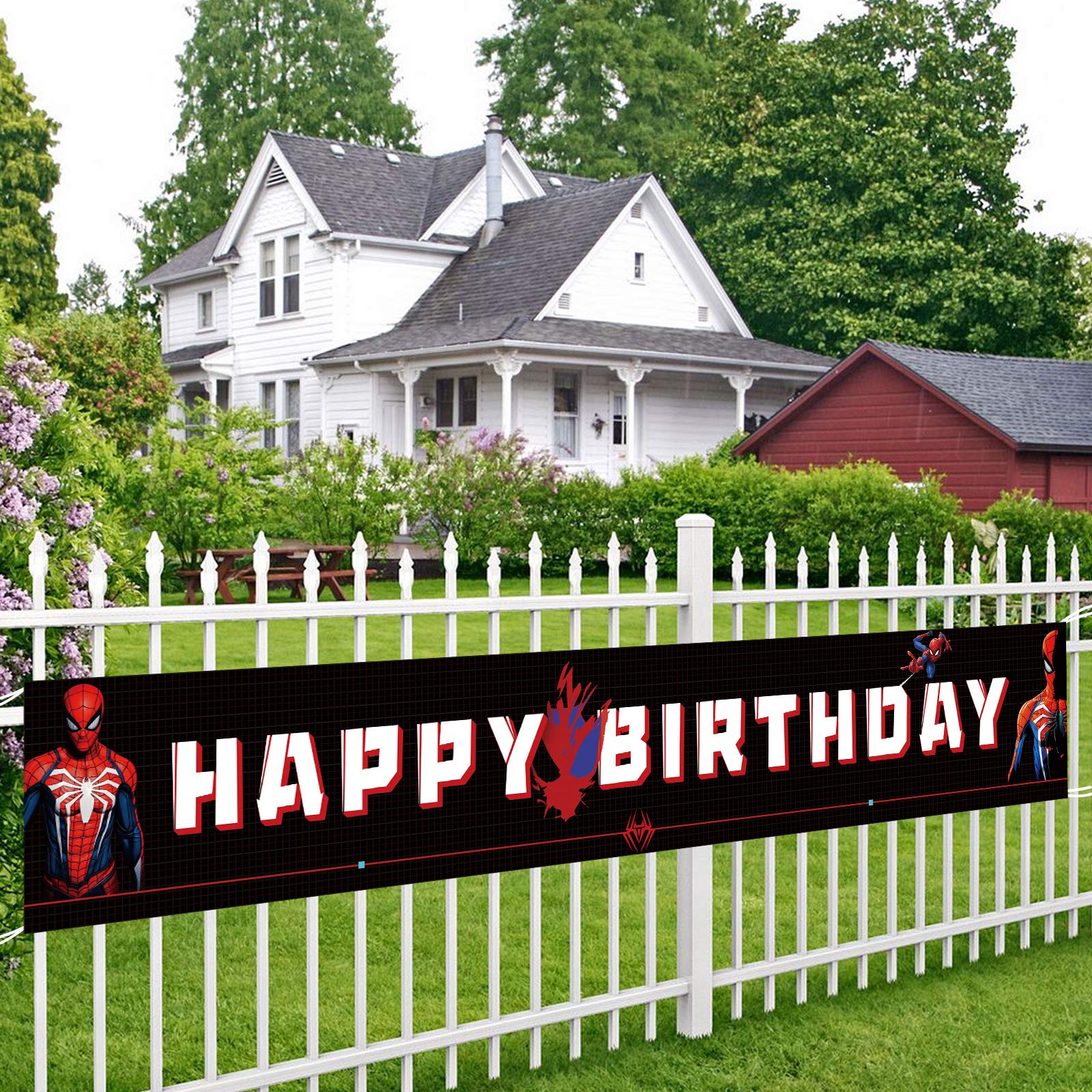 ANATANOWOR Large Spiderman Birthday Decoration Banner, Spiderman Happy ...