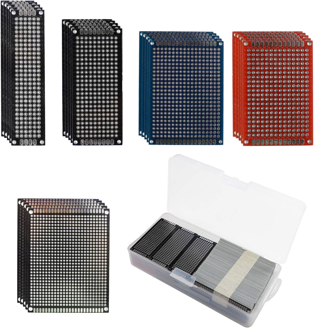 105 Pcs Double Sided PCB Board Prototype Kit Soldering 5 Sizes Black ...