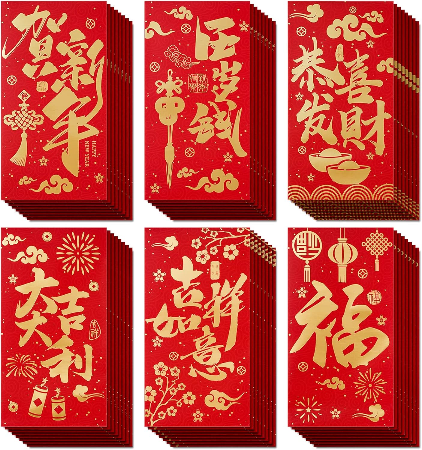 Amazon.com : AnyDesign 48Pcs Chinese New Year Red Envelopes 2024 Spring ...