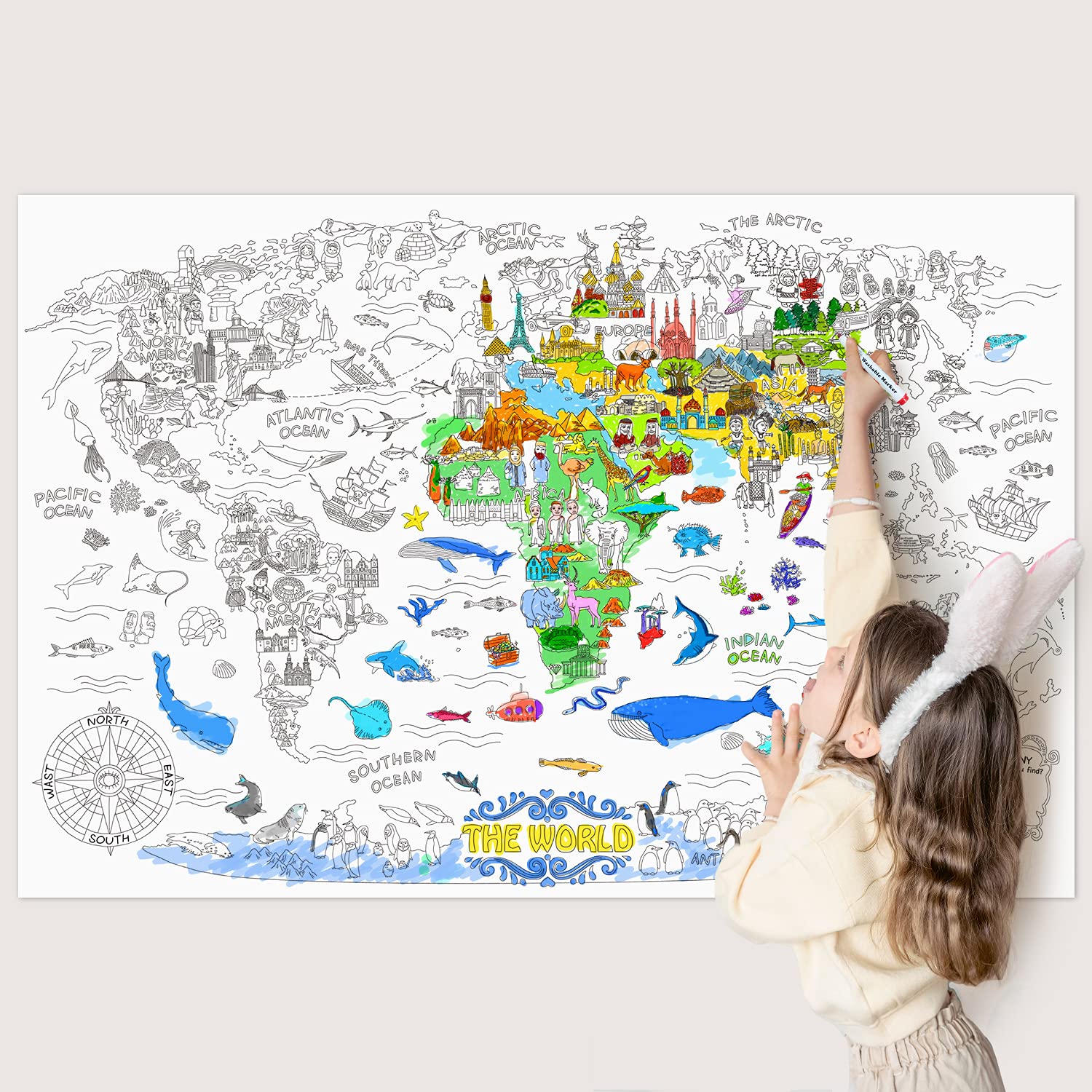 Jar Melo Giant Coloring Poster for Kids; World Map Jumbo Coloring ...