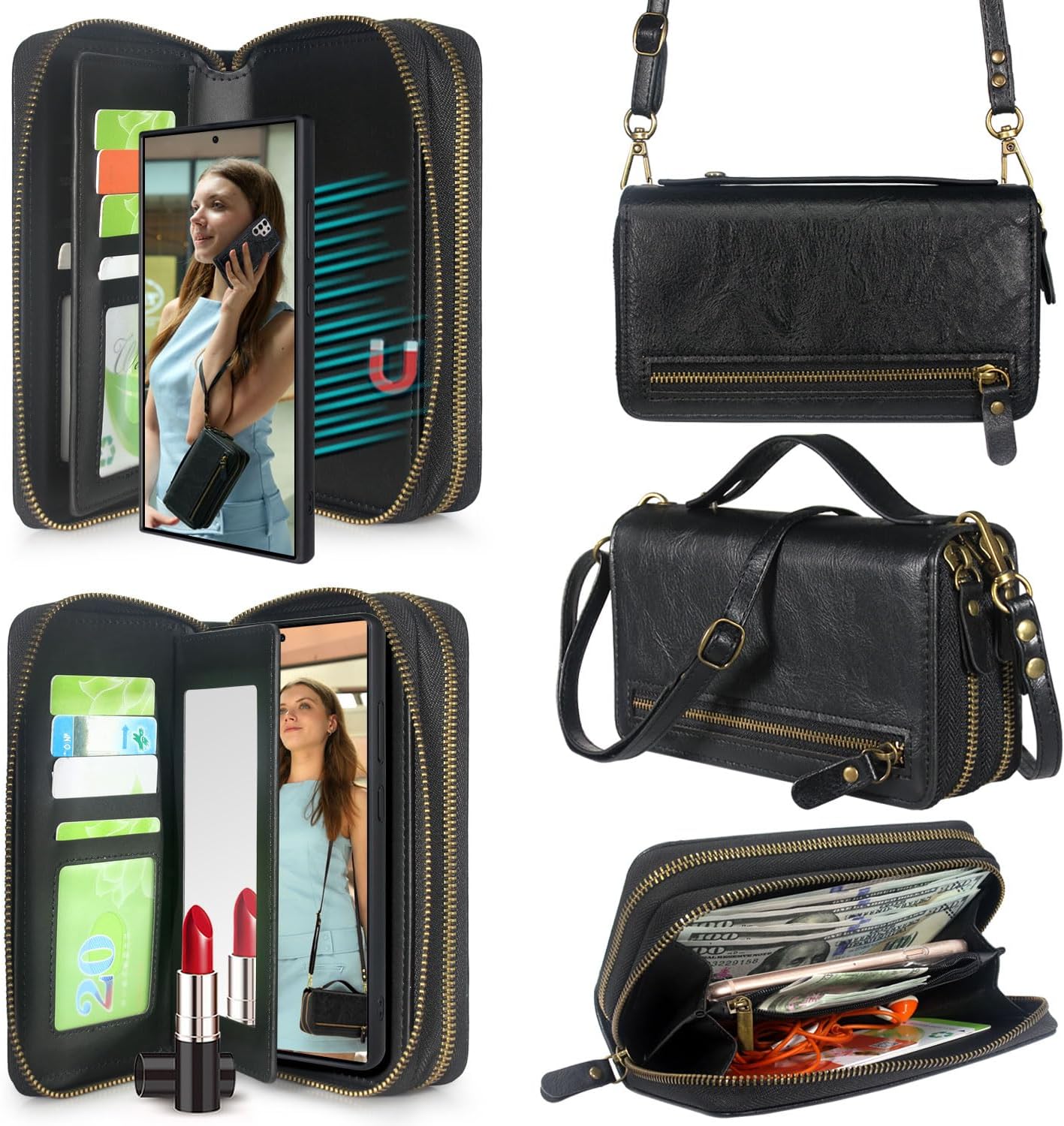 Amazon.com: Harryshell Compatible with Samsung Galaxy S24 Ultra 5G Case Wallet Multi Zipper ...