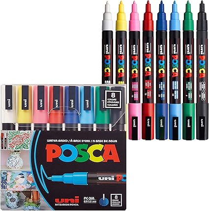 8 Posca Paint Markers, 3M Fine Posca Markers with Reversible Tips ...