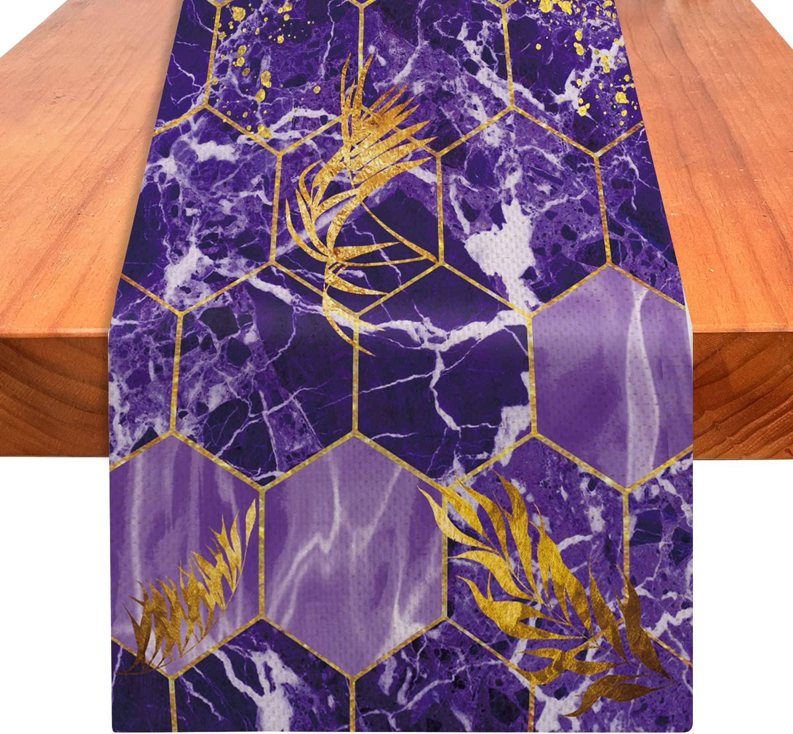 Amazon.com: YOVOYOA Marble Table Runner 72 Inches Long, Purple Gold Marble Texture Table Runner ...