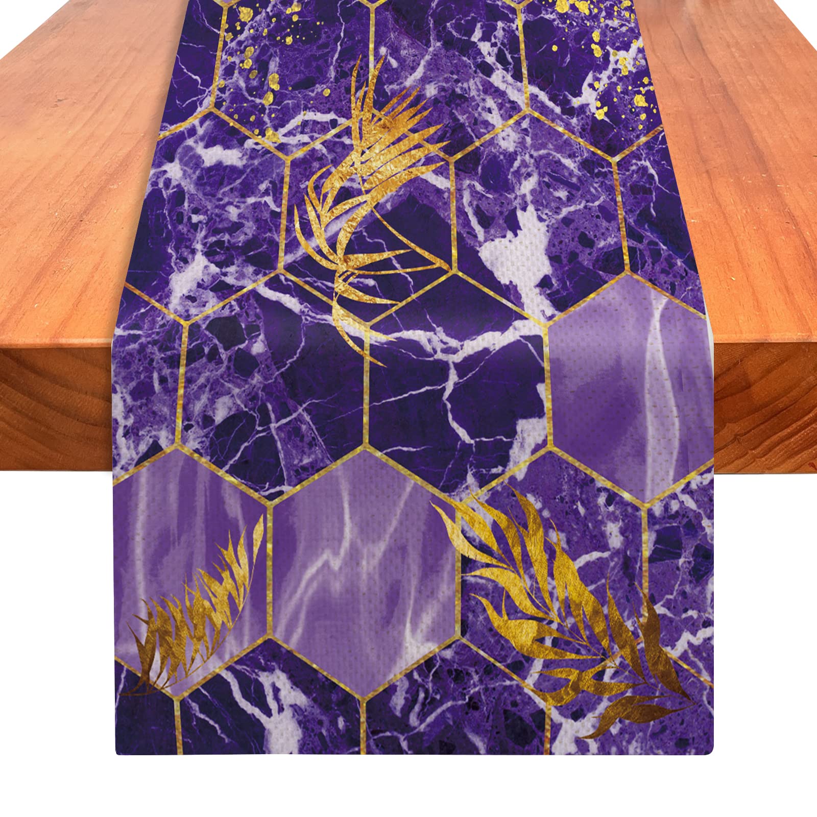 Amazon.com: YOVOYOA Marble Table Runner 72 Inches Long, Purple Gold ...