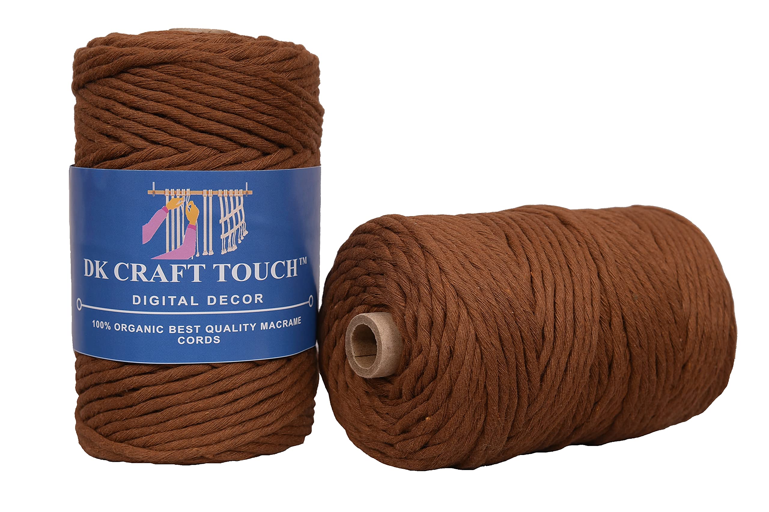 DK Craft Touch Nut Brown 5mm (50 Metre) Single Strand Macrame Cotton Cord/Thread for Craft Work ...