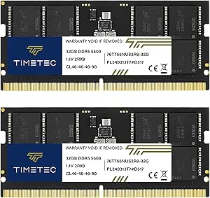 Timetec 64GB KIT(2x32GB) DDR5 5600MHz PC5-44800 Unbuffered Non-ECC 1.1V ...