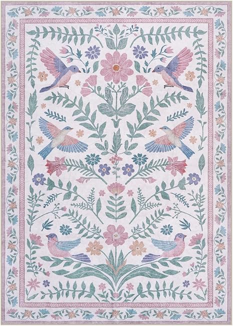 Amazon.com: LIVEBOX Floral Area Rug 5 x 7 Washable Boho Floral Birds ...