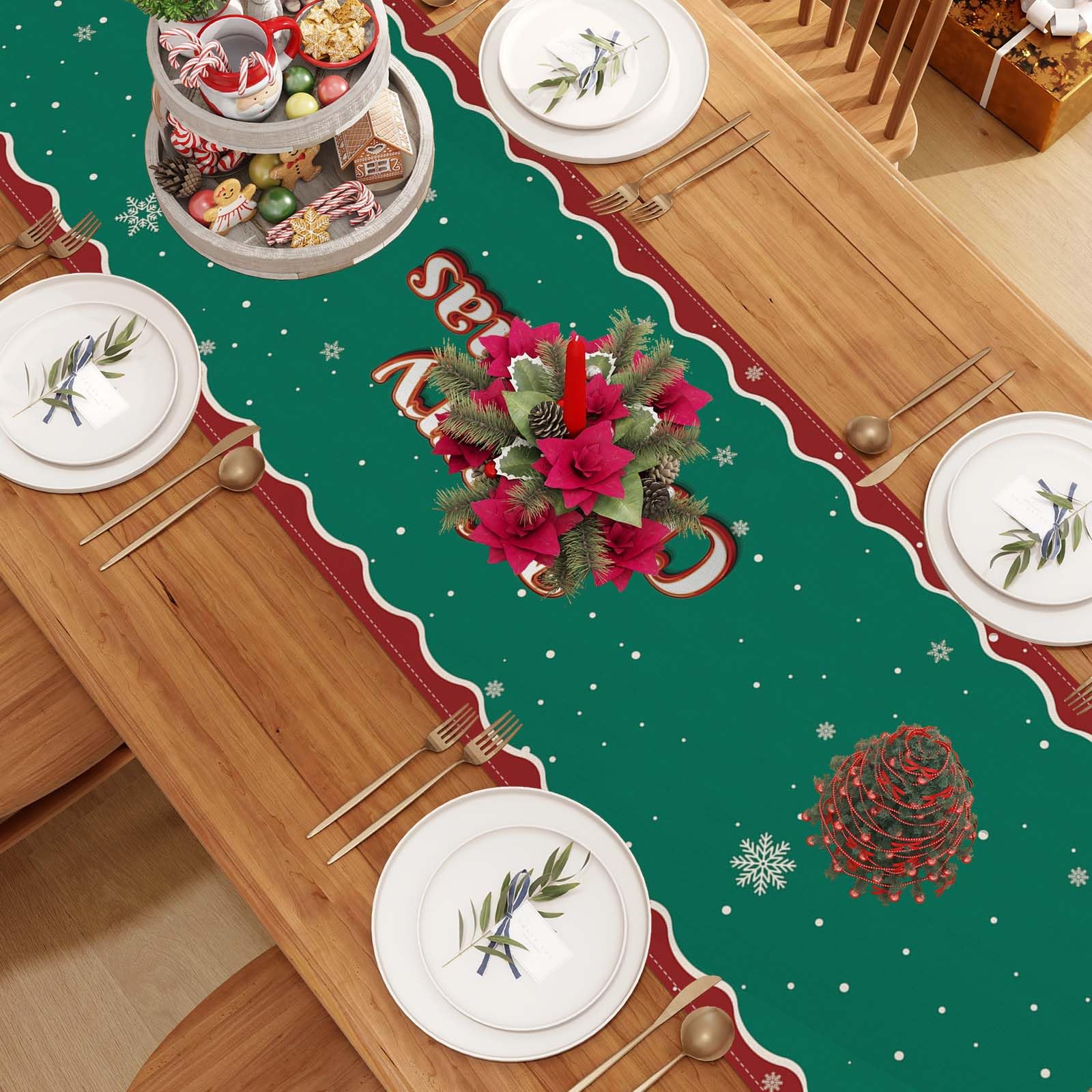 Snapklik.com : Linen Christmas Table Runner 72 Inches Long Merry ...
