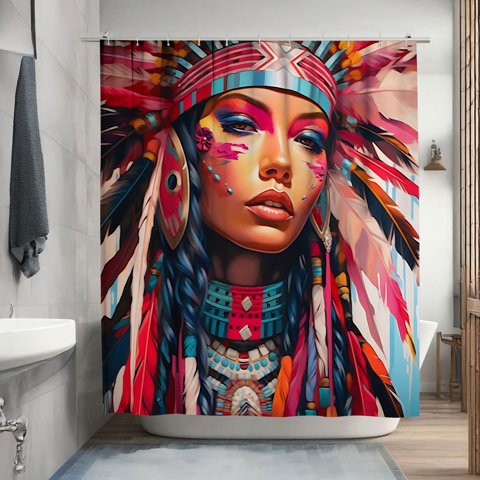 Amazon.com: jiqnlztv Beauty Native American Woman Shower Curtain,Indian ...