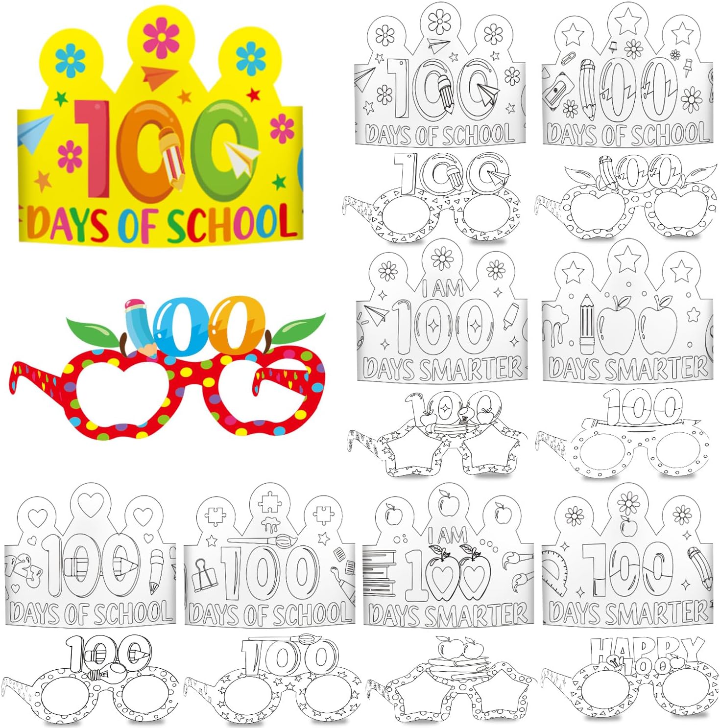 Amazon.com: Rakuto 100th Day of School DIY Craft Crowns Hats and Glasses Supplies Decorations ...