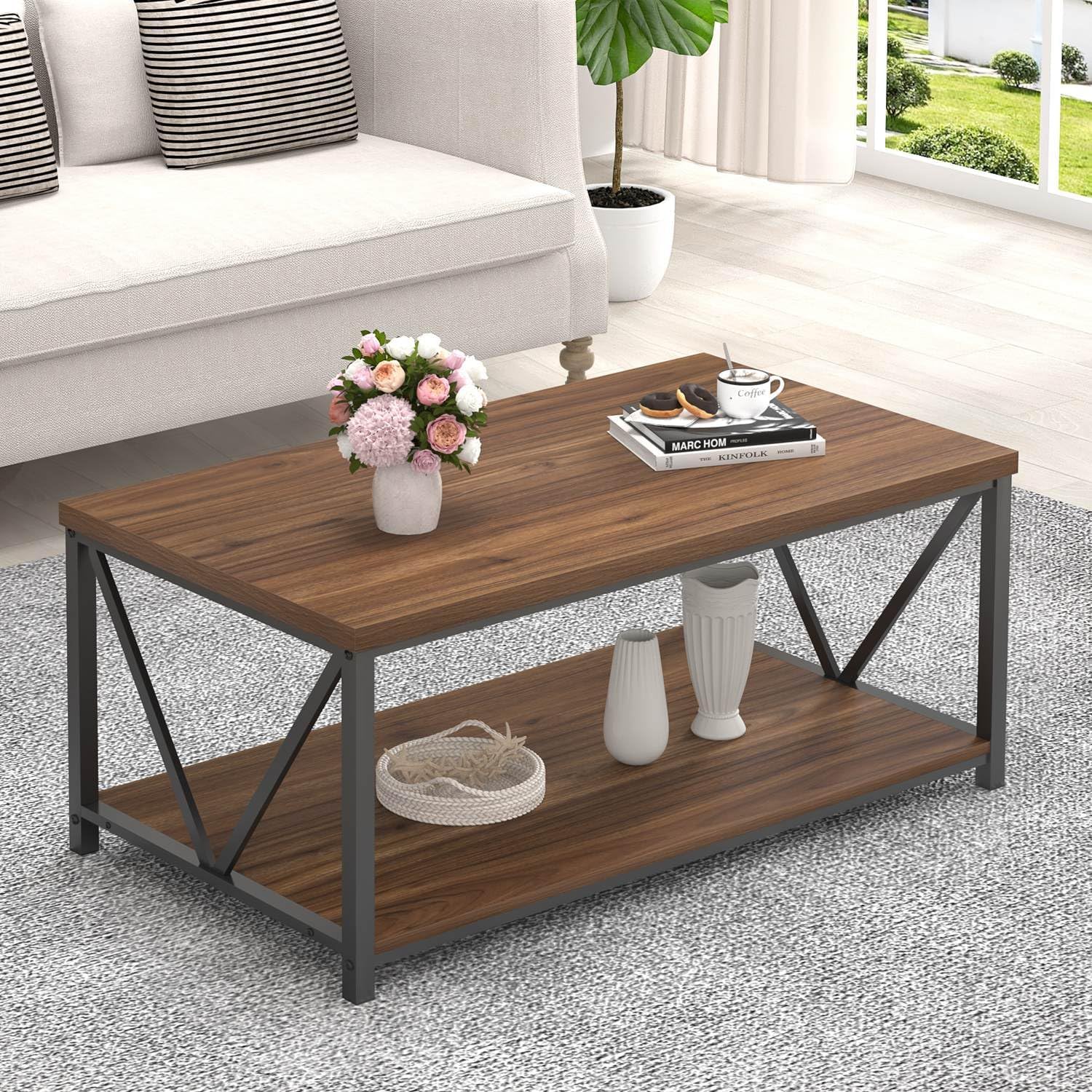 Amazon.com: FOLUBAN Coffee Table, Modern Center Table with Storage ...