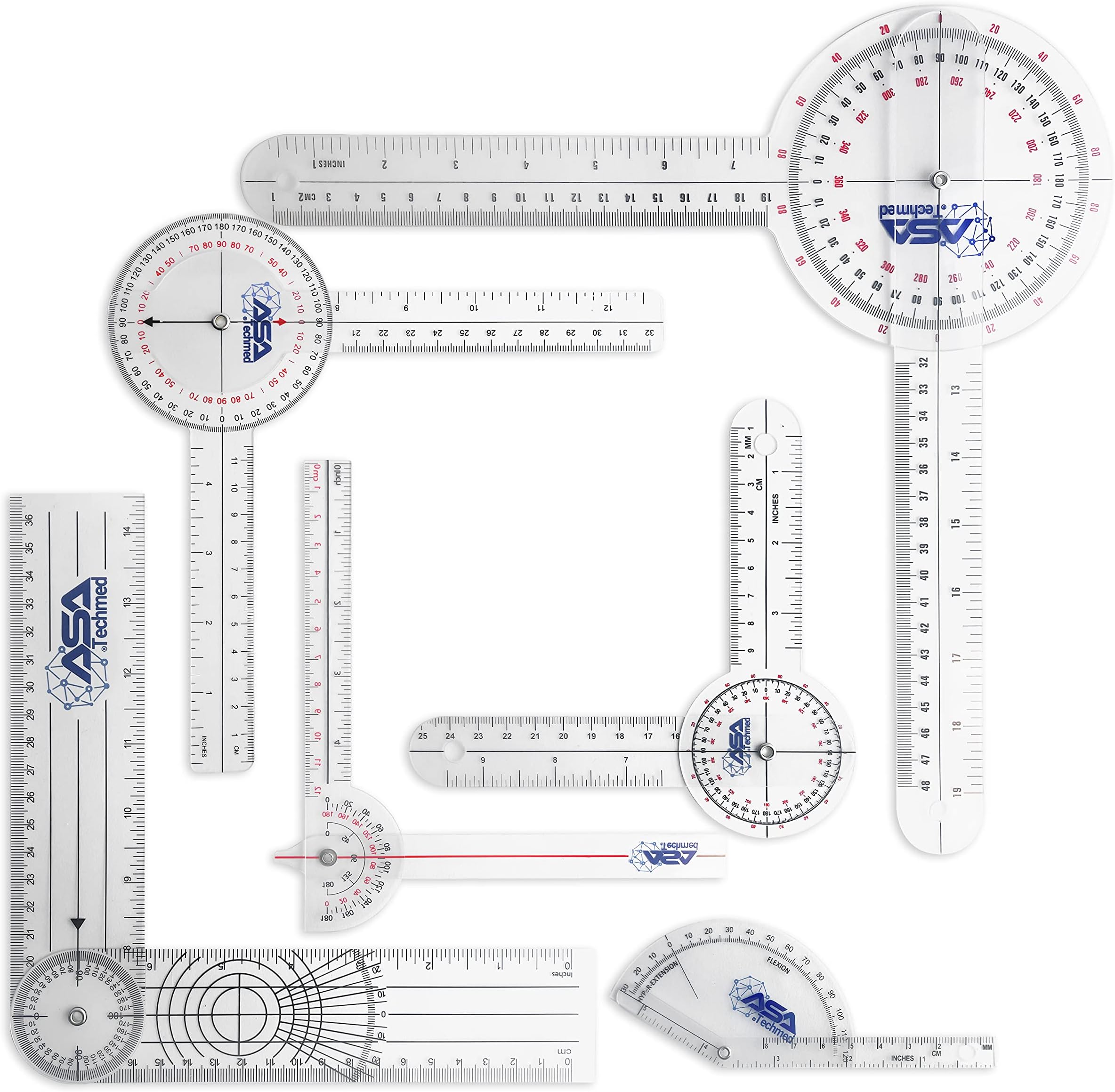 ASA TECHMED Goniometer Set 4 Pieces 12", 8", 6" Body Measuring Tape ...
