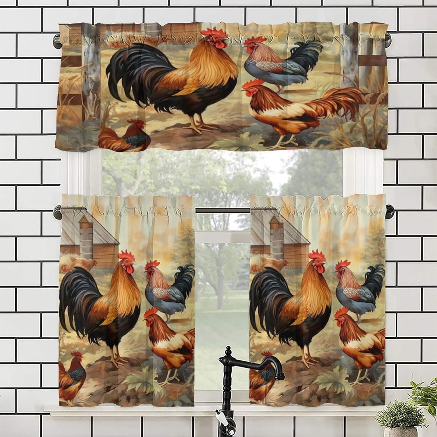 Amazon.com: Inbetweening Rooster, Kitchen Curtains Tiers And Valances ...