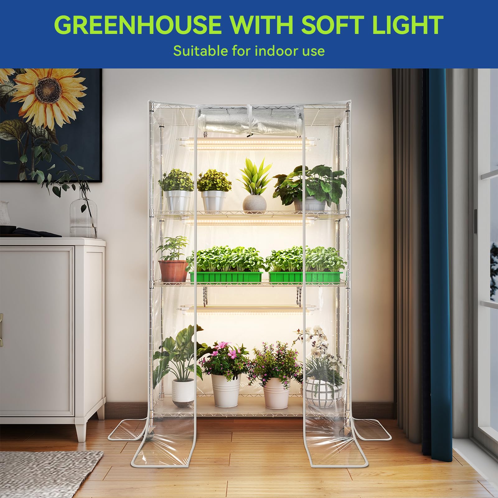 Monios-L Indoor Greenhouse with Grow Light and Shelf,Mini Greenhouse ...