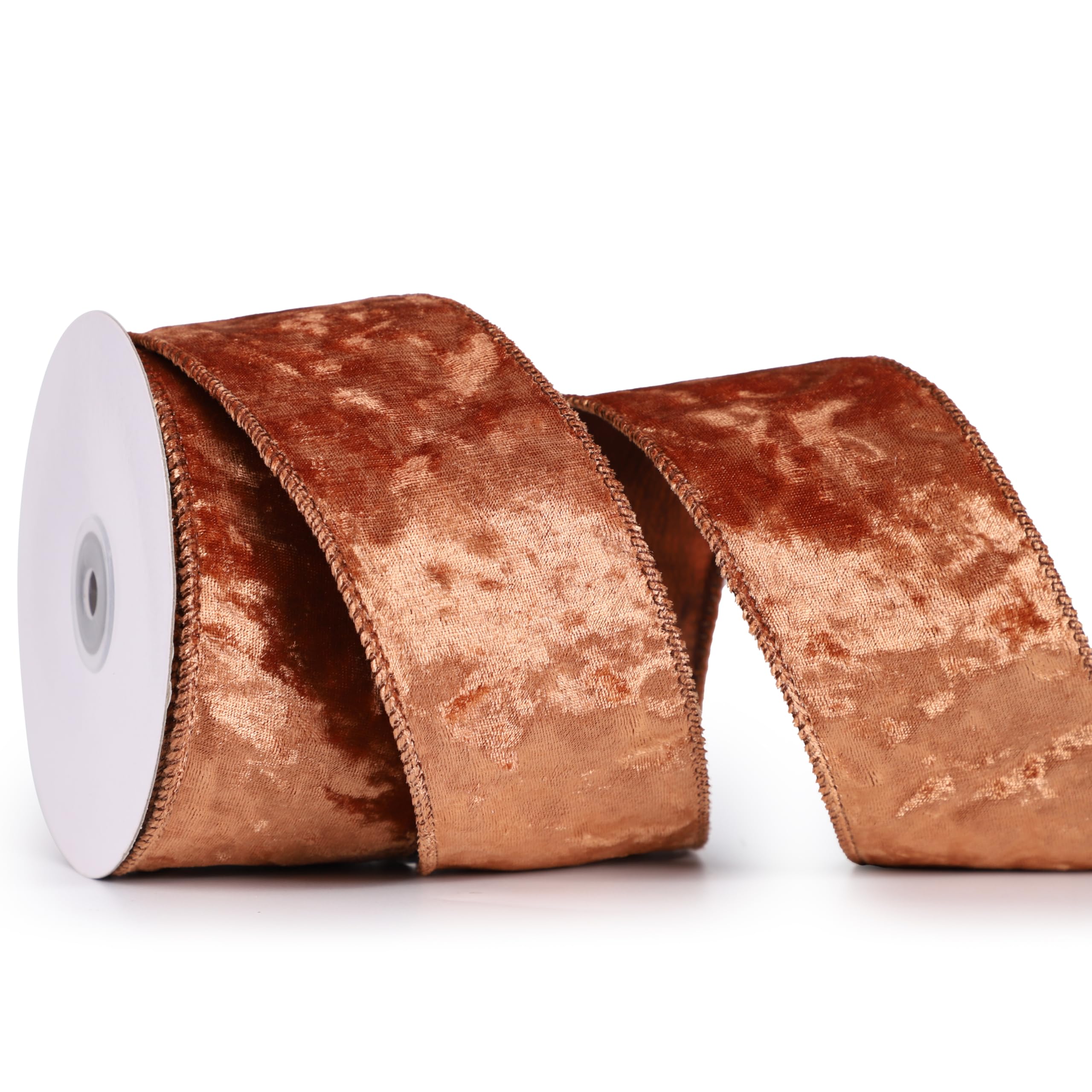Amazon.com: MAYREEL Copper Crushed Velvet Ribbon Wired 2.5" x 10 Yards ...