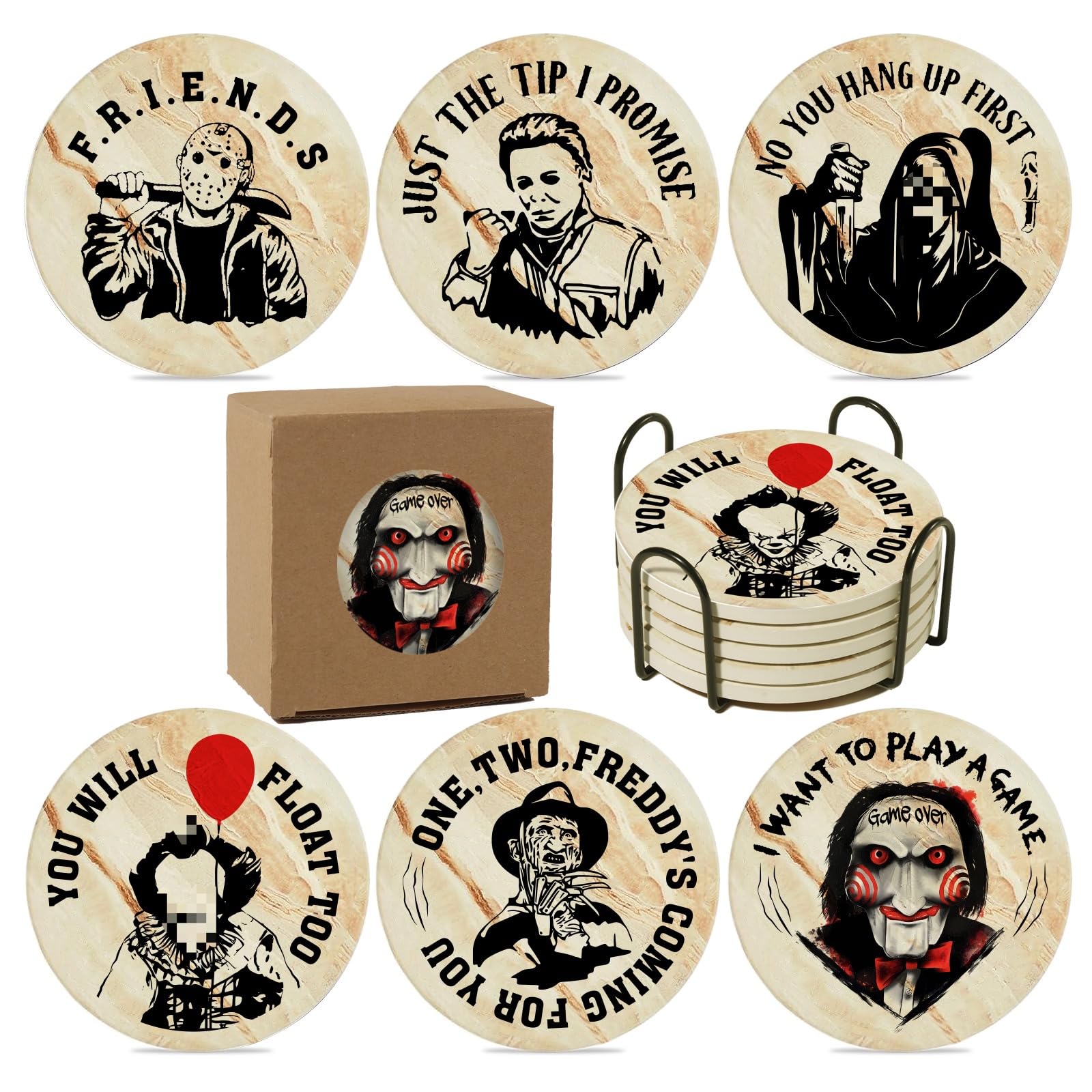 Amazon.com: Horror Movie Coasters for Drinks,6PCS Spooky Coasters Set ...
