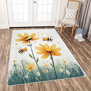 Amazon.com: 5x6 Cute Bee Area Rugs 5'x6' for Living Room, Daisy Flower ...