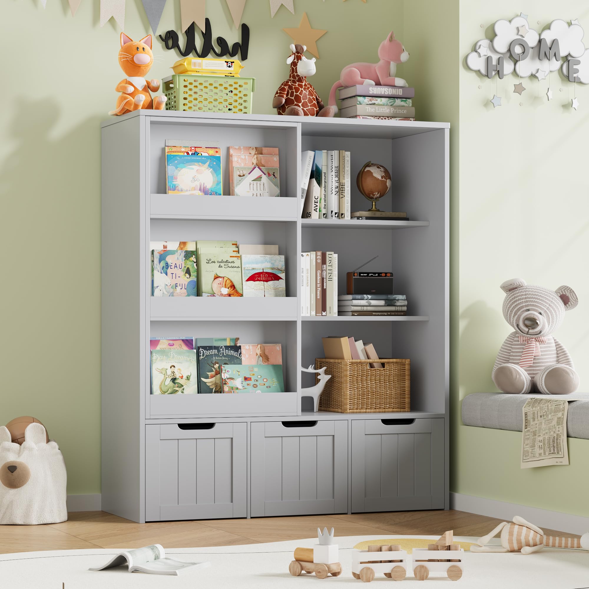 Amazon.com: FOTOSOK Toy Storage Organizer with Sliding Book Shelf, Toy ...