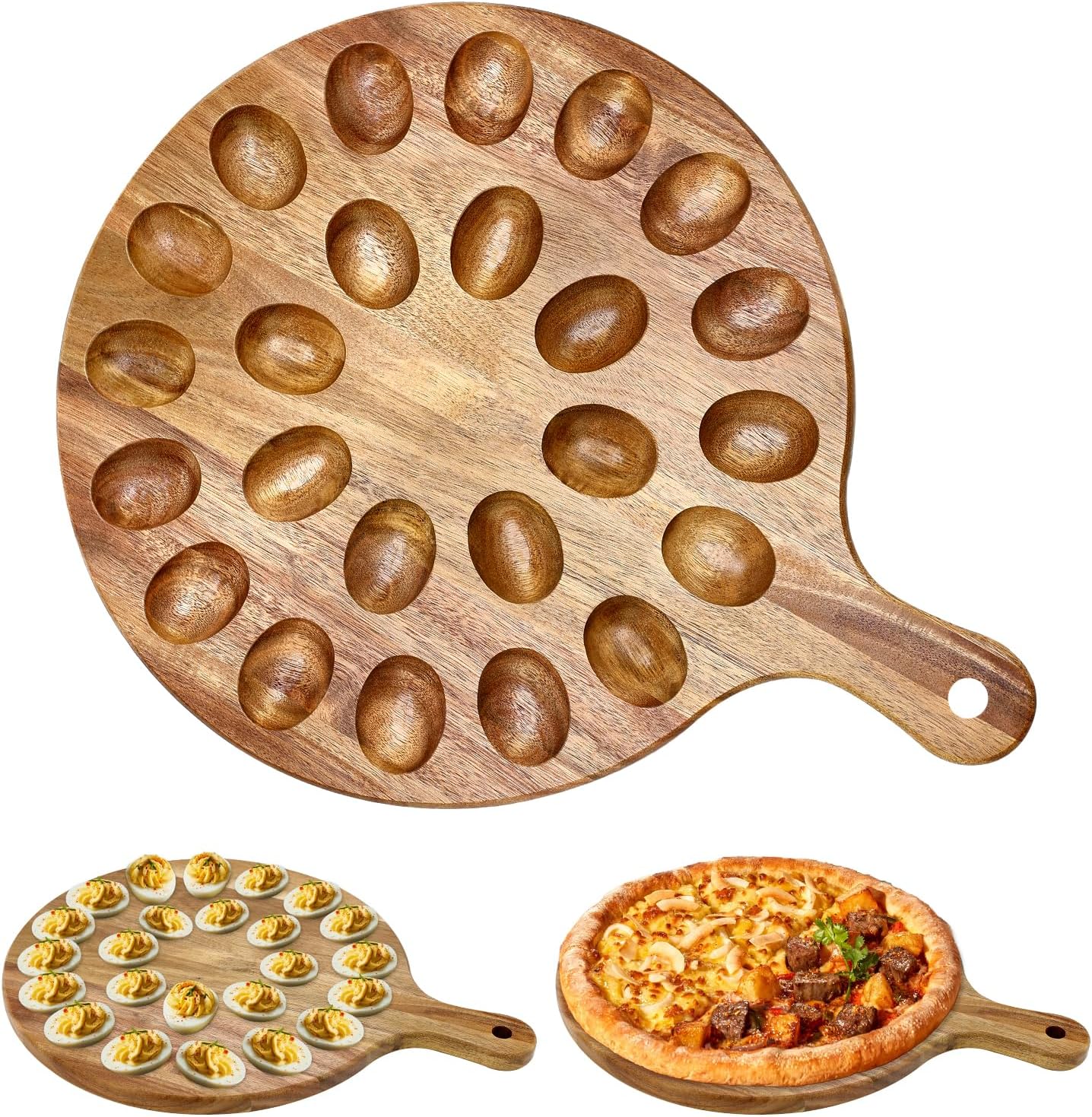 Amazon.com | Acacia Wood Deviled Egg Platter Round Tray for Devilled ...