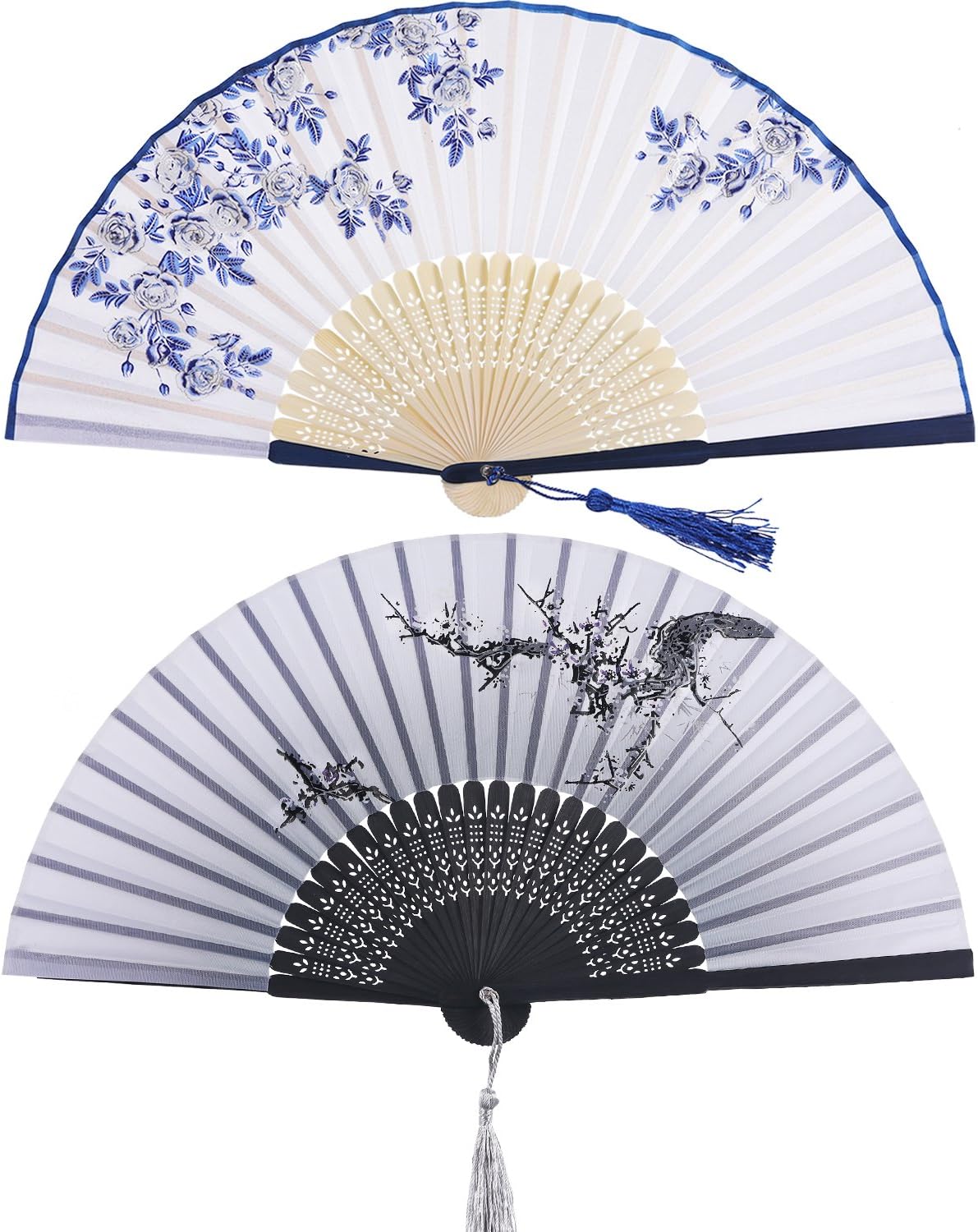Amazon.com: 2 Pieces Folding Fans Handheld Fans Bamboo Fans with Tassel ...