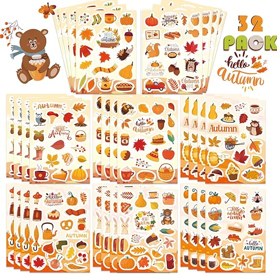 Amazon.com: 32 Sheets Fall Stickers, Fall Kids Stickers, November ...