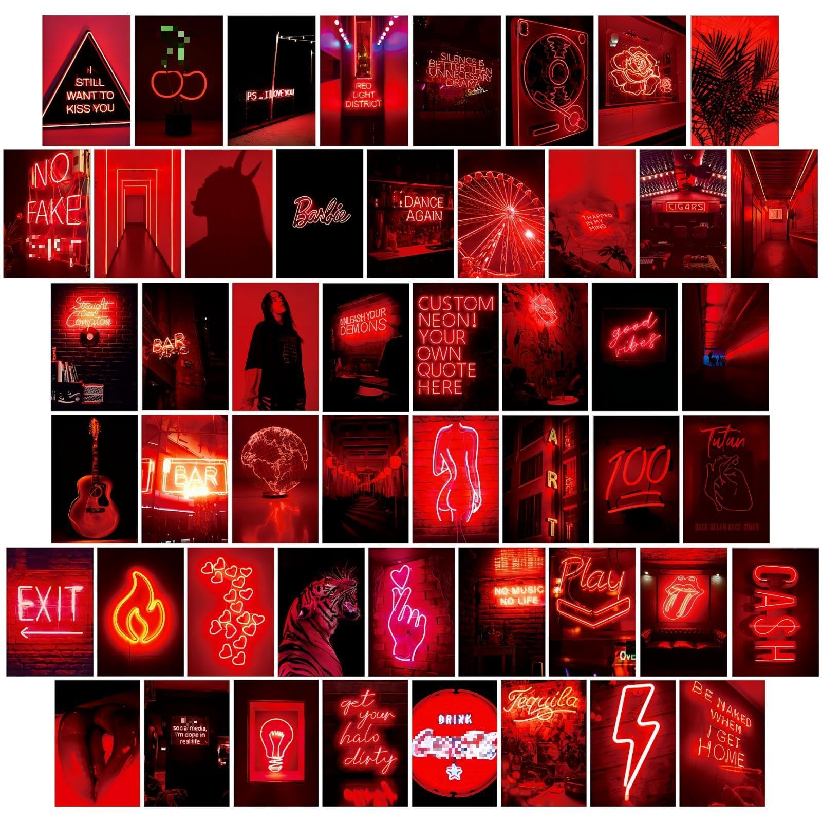 Amazon.com: LCLAIDYDY 50PCS Red Neon Wall Collage Kit Aesthetic ...