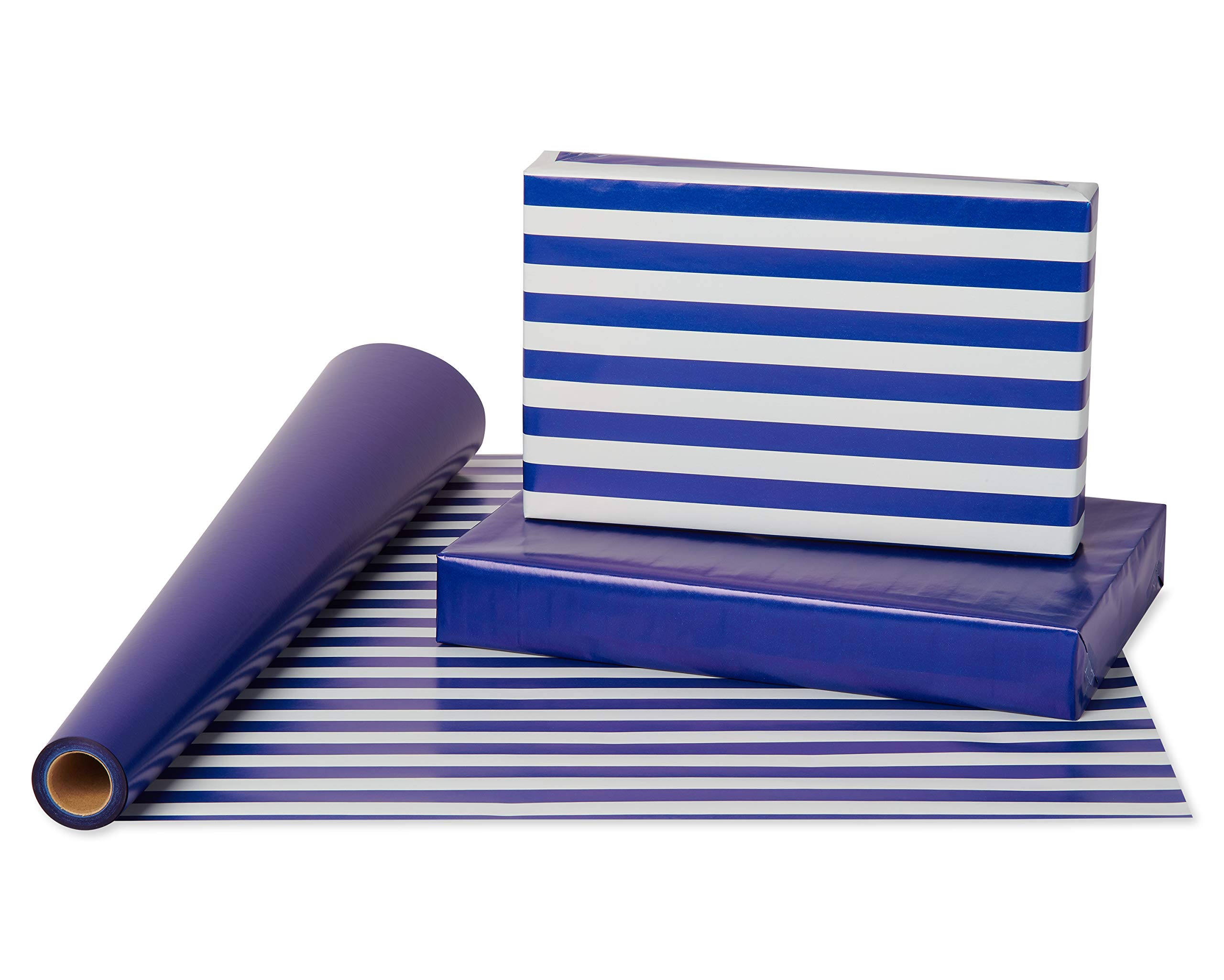 American Greetings Reversible Wrapping Paper, Navy and Stripes (1 Jumbo ...