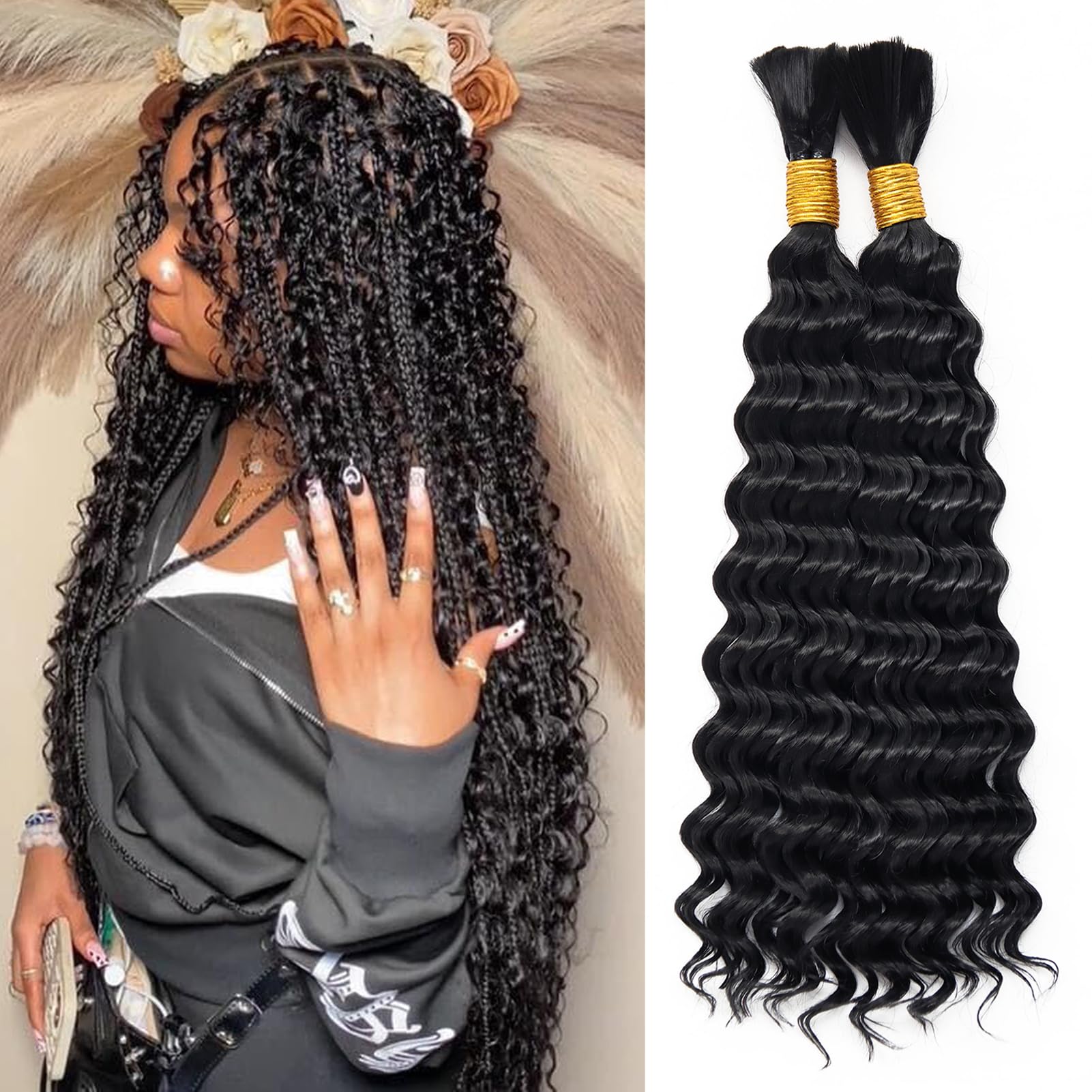 Amazon.com : 20 Inch Deep Wave Bulk Hair for Braiding 2 Bundles 200g ...