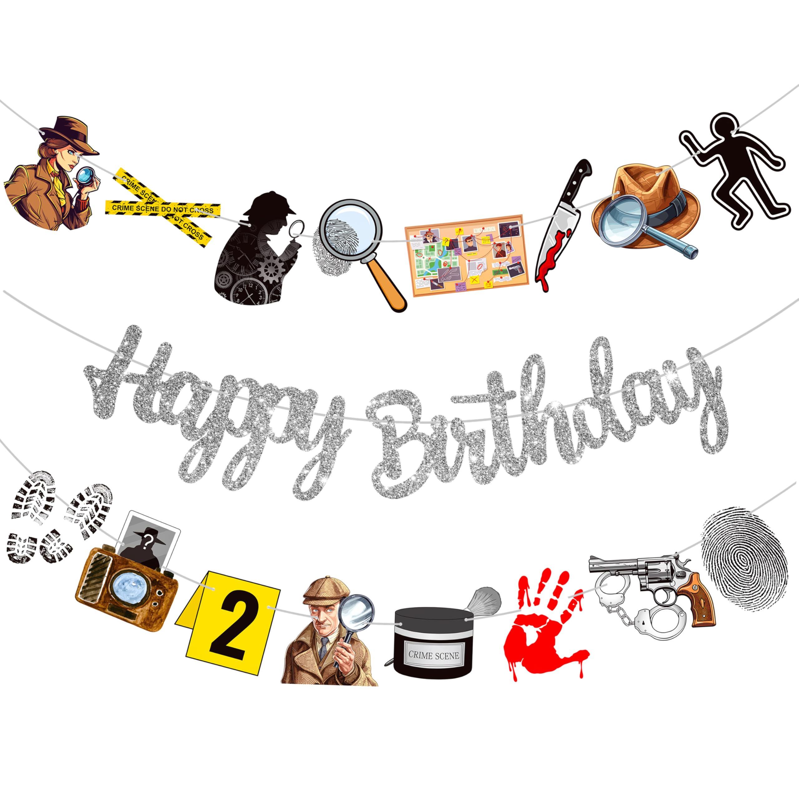 Amazon.com: Detective Birthday Party Decoration Silver Happy Birthday ...